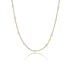 Sewyer Dainty Gold Pearl Necklace for Women 14K Gold Plated Minimalist Pearl Chain Necklace Classic Tiny Pearl Beaded Necklace Delicate Everyday Jewelry Gift