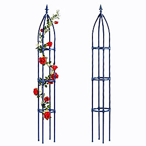 Garden Obelisk Trellis for Climbing Plants Outdoor Indoor Pot Rustproof 67" Tall Reinforced Plant Trellis - Metal with Plastic Plant Support Rose Trellis for Climbing Vine Vegetable, Blue, 1 PC