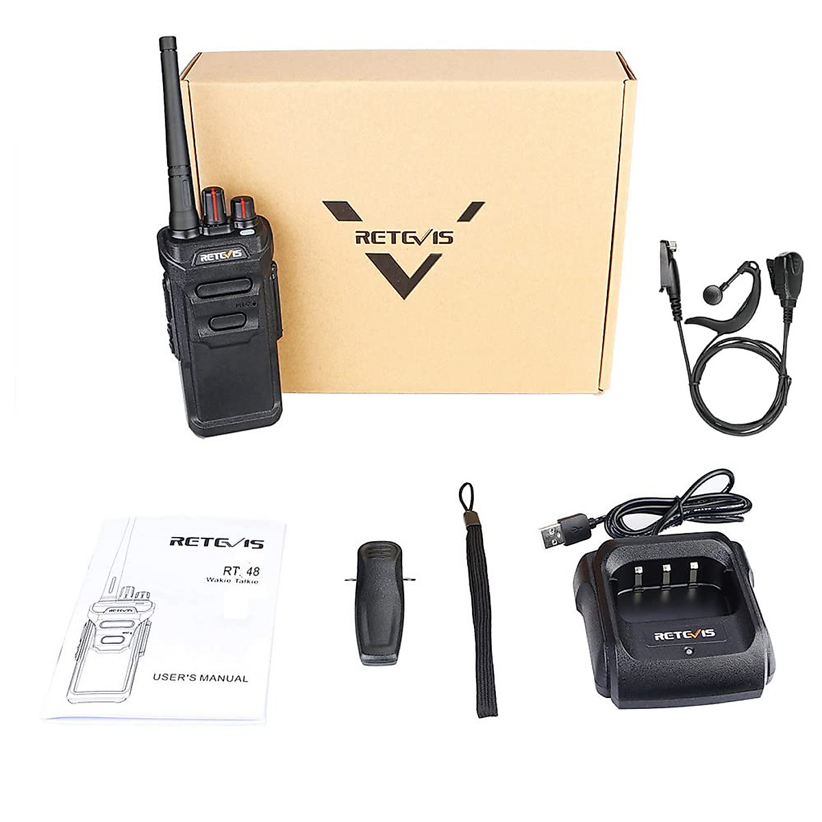 Retevis RT48 Waterproof Walkie Talkie,2 Way Radio Long Range,Military Grade,Hands-Free,Emergency Alarm,Rugged,Squelch,Walkie Talkies with Earpiece for Hunting (2 Pack)