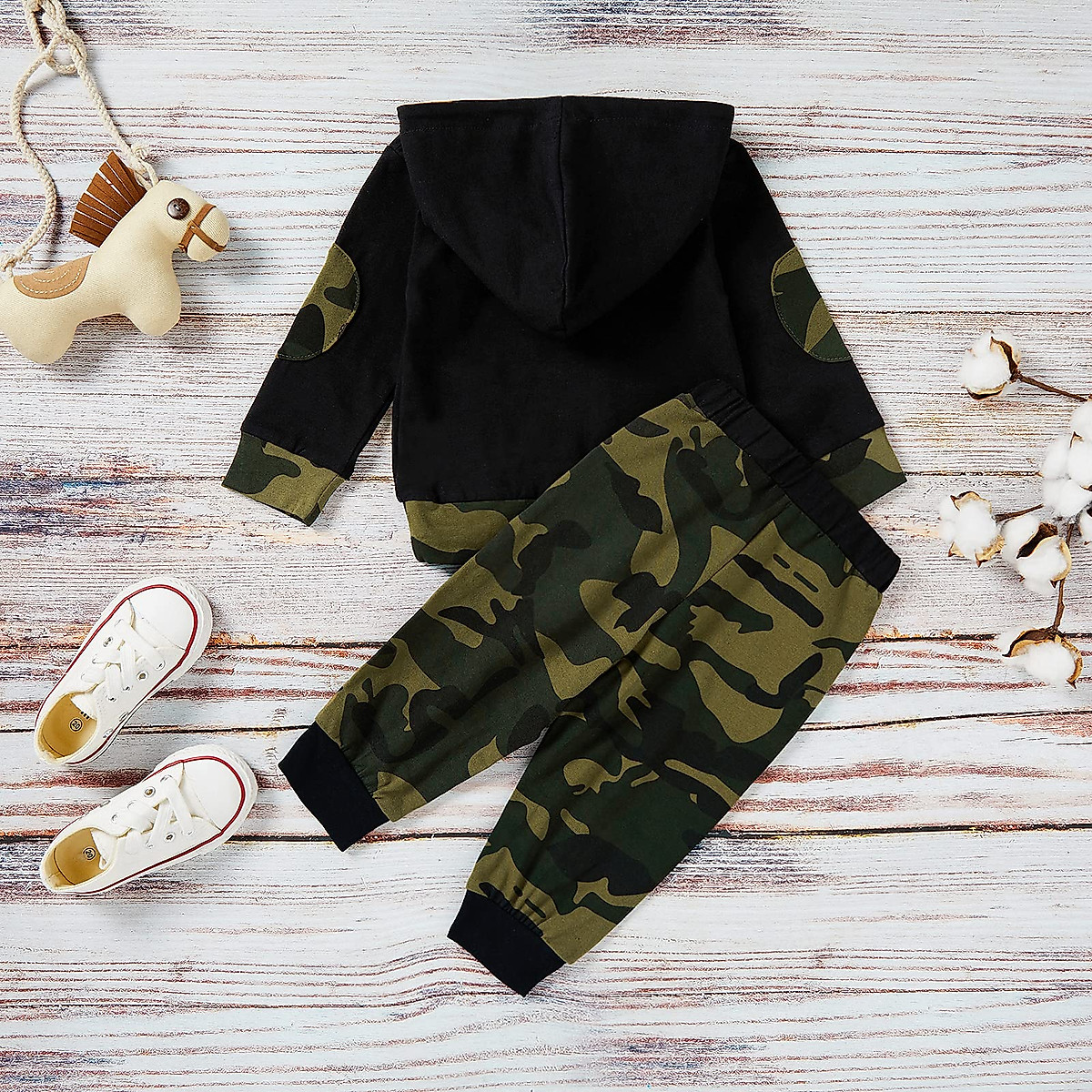 Viworld Baby Boy Pant Outfits Cooler Version of Dad Hoodie Camouflage Pants 2Pcs Casual Clothes(Black,18-24M)