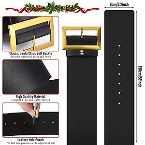 EBOOT Christmas Santa Belt Black Pirate Belt Men 3.2 '' Wide Mens Costume Belt 7 Eyelets Gnome Belts for Adults with Punch Tool for Women Kids Santa Claus Cosplay Supplies, 59 Inches Long