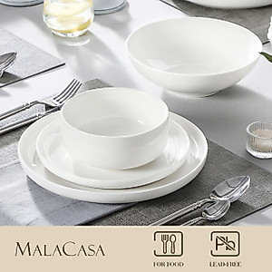 MALACASA Plates and Bowls Sets, 24 Pieces Modern Porcelain Dinnerware Set for 6 Ceramic Dishware Dishes White Kitchen Dinner Dining Ware Set Microwave and Dishwasher Safe, Series LUNA