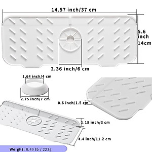 bepinkind Silicone Faucet Splash Guard-[Upgrade Steeper Slope],Silicone Faucet Water Catcher Mat, Silicone Sink Mat for Kitchen/Bathroom,Silicone Faucet Mat Sink Water Splash Guard. (Vertical-White)