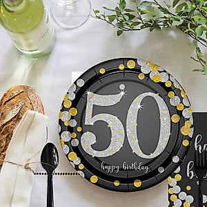 HIPVVILD Happy 50th Birthday Plates And Napkins Party Supplies Men Women - 50th Birthday Decorations Party Tableware, Plate, Cup, Napkin, 50 Year Old Birthday Table Decorations Dinnerware | Serve 24
