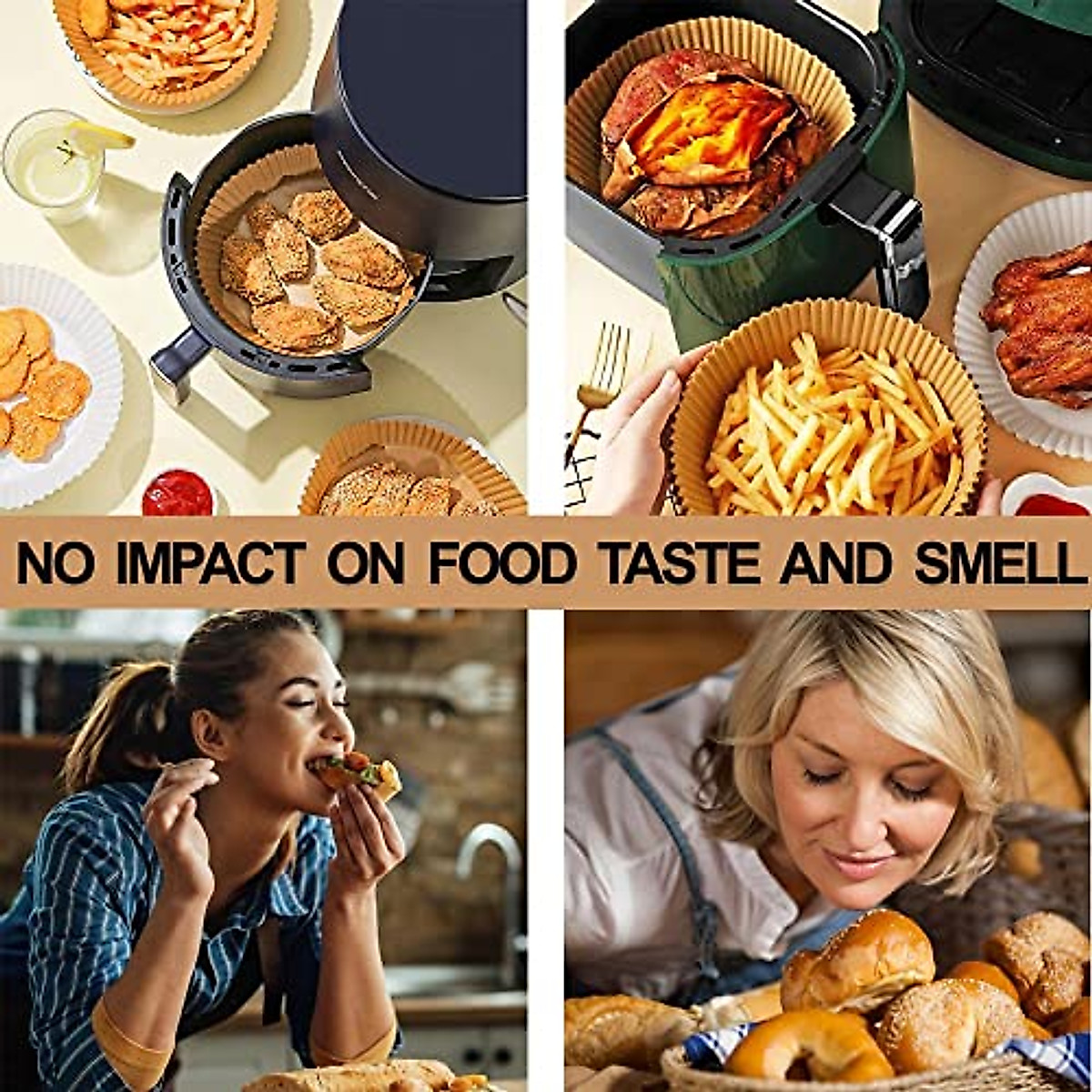 Raytrade 100 Pcs Air Fryer Liners with Wooden Tong, 7.9 Inch Disposable Air Fryer Paper Liners Silicon Coated Oil & Water-Proof Air Fryer Paper Liners, BPA Free Airfryer Liners for Safe & Healthy Food