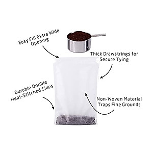 No Mess Cold Brew Bags, 60PCS Cold Brew Coffee Filters 6”x 10” Disposable French Press Filter Bags Fine Mesh Brewing Bags with Drawstring for Iced Coffee Maker Hot Tea in Mason Jar or Pitcher