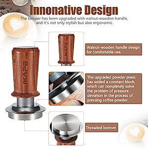 IKAPE 58.35mm Espresso Coffee Tamper, Spring-loaded Calibrated Tamper with Premium Stainless Steel,Walnut Wooden-Handle Tamper Compatiable with Over 58MM Espresso Machine Bottomless Portafilter