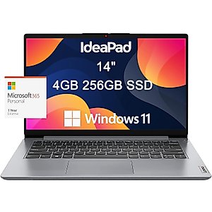 Lenovo Ideapad 1i Laptop (14" Anti-Glare Display, Intel Dual Core Processor, 4GB RAM, 256GB SSD), 1 Year Office 365, Student & Home, 720P Webcam w/Privacy Shutter, Wi-Fi 6, Win 11 Home in S, Grey
