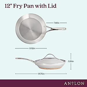 Anolon Nouvelle Stainless Stainless Steel Frying Pan / Fry Pan / Stainless Steel Skillet with Lid - 12 Inch, Silver