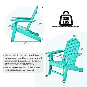 Giantex Adirondack Chair Outdoor Fire Pit Chairs, HDPE Weather Resistant Patio Chair for Outside Campfire,Deck, Garden, Yard, Lawn Furniture Porch and Lawn Seating Composite Chairs, Turquoise