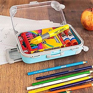 Hammont Suitcase Storage Boxes - 3 Pack - Large Capacity Pencil Case - 7.5x5x2.5 - Plastic Candy travel gift Box - Rolling with Transparent Lid | Perfect for Schools Supplies & Party Favors (Blue)