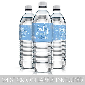 Blue Little Snowflake Winter Baby Shower Water Bottle Labels - Baby It's Cold Outside - 24 Stickers
