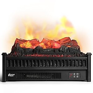 TURBRO Eternal Flame EF23-LG Electric Fireplace Logs, 23" Remote Control Fireplace Insert Log Heater, Realistic Lemonwood Ember Bed, Thermostat, Timer, 1400W Black