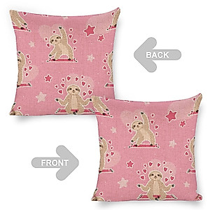 Cute Sloths Heart Star Throw Pillow Covers 18×18 Pillowcases Set of 2 Valentine's Day Linen Decorative Square Pillow Case Cushion Covers Standard Size for Sofa Couch Outdoor Bed Pillow Protectors