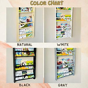 Handmade Solidwood Wall Mounted Montessori Kids Bookshelf, 4 Tier Book Display for Children Bedroom, Nursery Furniture Bookcase, Solid Wood Pine Tree Book Organiser for Living Room (Natural)