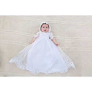 NIMBLE Baby Girls Baptism Delicate Embroideried Gown with Bonnet for 0-12 Months