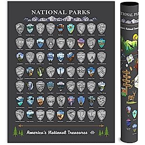 National Parks Scratch Off Map of United States Poster [Charcoal Grey], ALL 63 Parks, US Travel Map Print, USA Gift for Travelers Road Trip Adventure Journal, Fits 12”x16” frame by Bright Standards