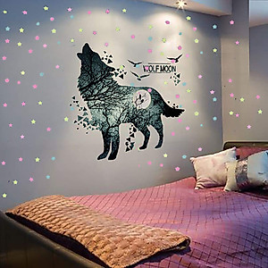 AMODA Funny Dinosaur Wall Decals Removable Boys Nursery Room Wall Art Murals Stickers Creative Dinosaur Story Kids Room Decor-23.6 x 35.4Inch (Dinosaur Story) (Moon Wolf)