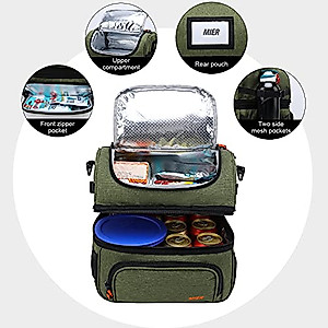 MIER Dual Compartment Lunch Bag Tote with Shoulder Strap for Men and Women Insulated Leakproof Cooler Bag, Army Green