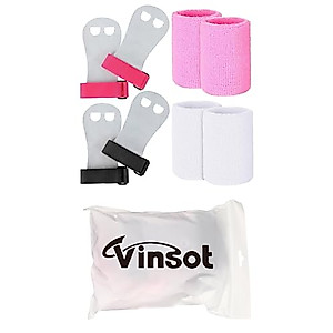 2 Gymnastics Grips Wristbands Sets for Kids Youth, Palm Protection and Wrist Support Sports Accessories for Workout Exercise (Pink, Black, White)