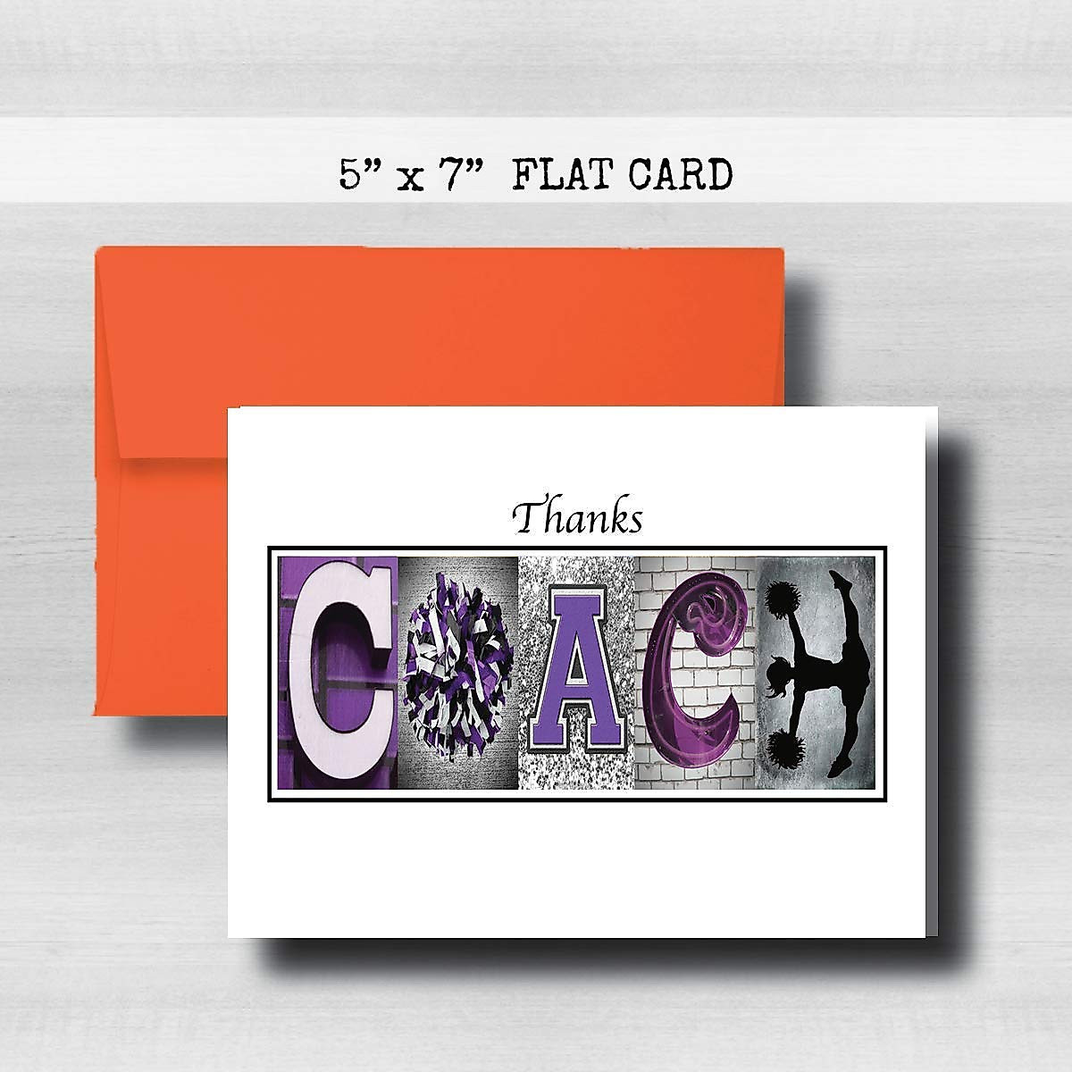 Personalized Cheerleading Purple Coach Thank You Card, 5"x 7" FLAT CARD, Greeting Cards