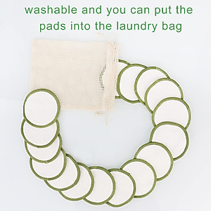 UNIMEIX 16 Pack Reusable Makeup Remover Pads Bamboo Reusable Cotton Rounds Organic Cotton Pads for Face Facial Cleansing Wipes with Washable Laundry Bag and Bamboo Holder