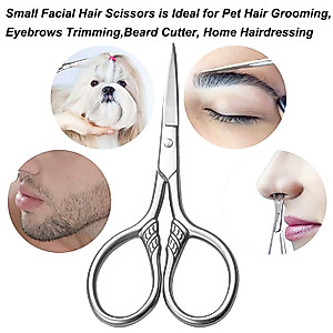 HITOPTY Small Precision Scissors, 3.5inch Stainless Steel Multi-Purpose Vintage Beauty Grooming Kit for Facial Hair, Eyebrow, Eyelash, Beard, Moustache with PU Sheath