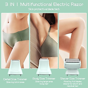 Bikini Trimmer for Women, 3 in 1 Electric Razors Shaver for Women Body Hair, Pubic Hair Trimmer Women, Rechargeable Body Groomer for Legs Face Underarm Wet/Dry Use, IP7X Waterproof