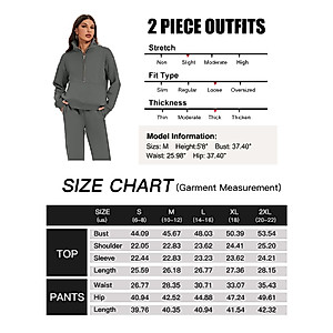Flygo Womens Fleece 2 Piece Outfits Sweatsuit Half Zip Pullover Sweatshirt Joggers Pants Tracksuit Set (Darkgrey-M)
