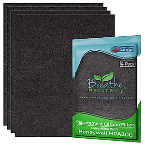 Breathe Naturally "R" Replacement Filters Compatible with Honeywell Air Purifier HPA300 or HRF-R3 Series - Activated Carbon Prefilter - Made in USA - 14"x17.2"x0.2" (Pack of 4 Carbon Prefilters)