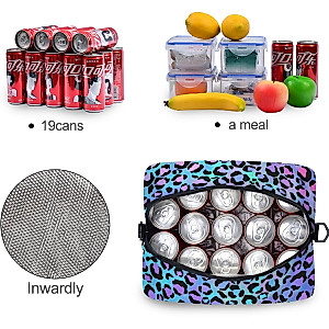MNSRUU Insulated Lunch Bag Bright Neon Gradient Leopard Lunch Tote Reusable Cooler Bag Container with Adjustable Shoulder Strap