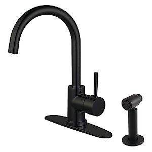 Kingston Brass LS8570DLBS Concord Single-Handle Kitchen Faucet with Brass Sprayer, Matte Black, 7-7/16 inch Spout Reach