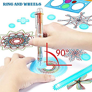 MIMIDOU Spiral Designer Freestyle Design Deluxe Kit, kids drawing aid art design stencil set include multicolored gel pen, spiral shapes and geometric templates 17 pcs.