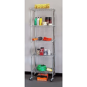 Seville Classics UltraDurable Commercial-Grade 5-Tier NSF-Certified Steel Wire Shelving with Wheels, 24" W x 18" D x 72" H, UltraZinc