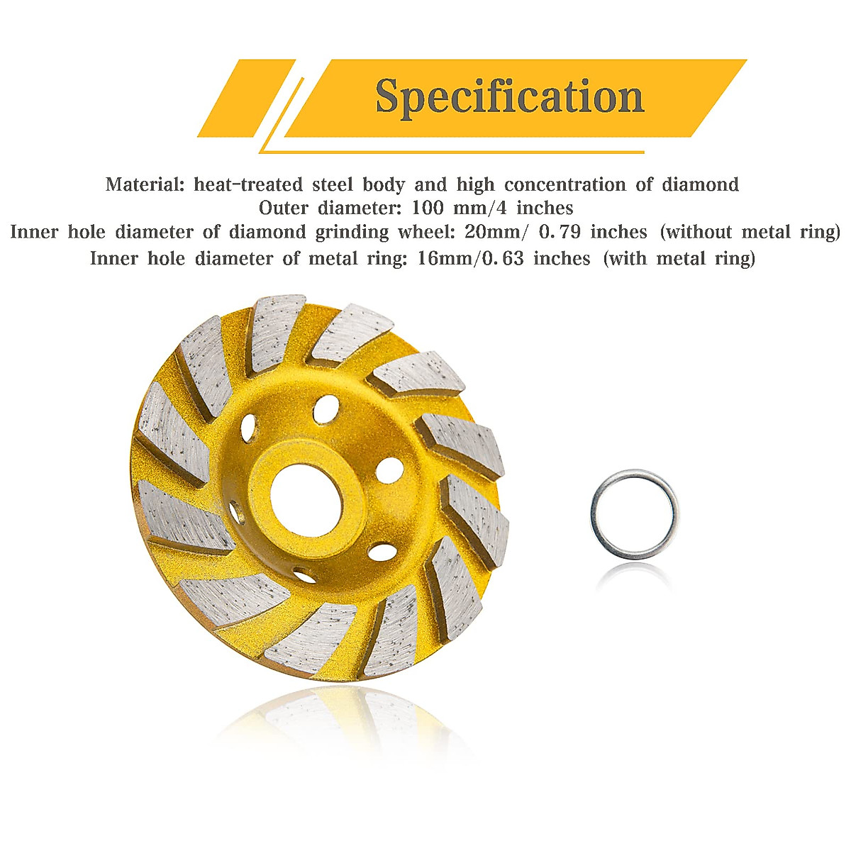 4 Inch Concrete Grinding Wheel, 6Pcs Concrete Turbo Diamond Grinding Cup Wheels for Concrete Granite Marble Masonry Stone, 12 Segs Heavy Duty Angle Grinder Wheels