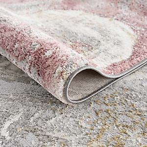 Hauteloom Liverpool Modern Abstract Bedroom Living Room Area Rug - Marble Swirl Pattern - Contemporary Bohemian Farmhouse - Pink, Red, Grey, Off White - 7'10" x 10'