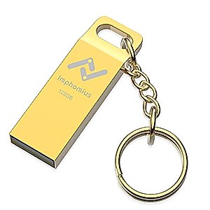 Imphomius 128GB Metal USB 2.0 Flash Drive with Keychain Waterproof and Dustproof Thumb Drive exFAT Memory Stick 128 GB Jump Drive for Storage and Backup, Gold