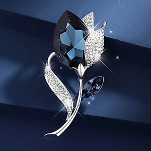 Temperament Fashion Elegant Artificial Flower Shape Blue Rhinestone Brooch Pin Brooch Pin Breastpin Rhinestone Party Crystal Women Brooch Clothing Fashion (Blue, One Size)