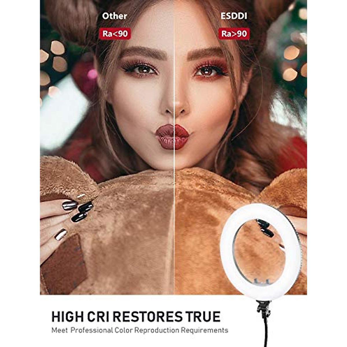 18" LED Ring Light with 72" Adjustable Stand, 4800LM 3000K-6500K 432pcs SMD LED CRI 90+ Dimmable Ring Light Kit for Camera, YouTube, Makeup, Portrait Shooting