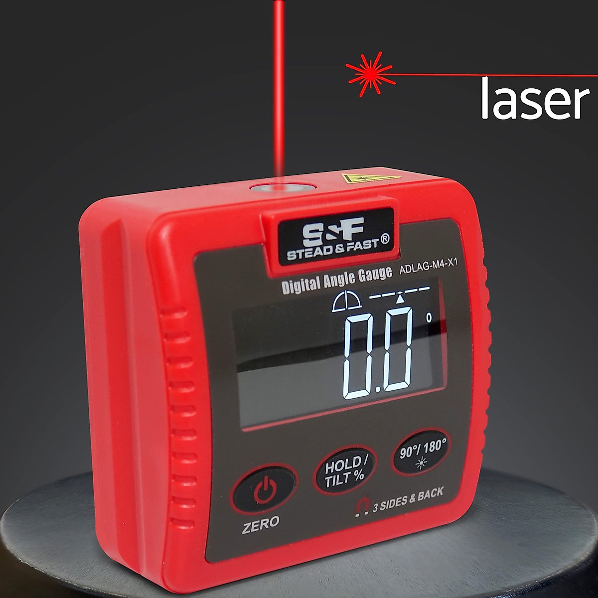 S&F STEAD & FAST Digital Angle Gauge Magnetic with Laser, 4 Magnets, Measures and Sets Angles, Angle Cube Protractor Level with Case, Angle Finder Tool for Table Saw, Woodworking