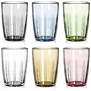ZEAYEA Set of 6 Acrylic Drinking Cups, 14 oz Unbreakable Water Tumblers, Reusable Plastic Drinking Glasses, Stackable Beverage Tumbler for Water, Juice, Lemonade, Ice Coffee, BPA-free, Dishwasher Safe