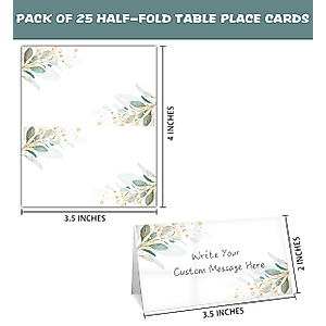 Gold Foil Greenery Table Place Card, 25 Pcs Tent Style Cards Set with Green Eucalyptus, Editable Name Cards for Table Seating, Food Lables for Birthday Party, Baby Shower, Wedding, Bridal Shower(15)