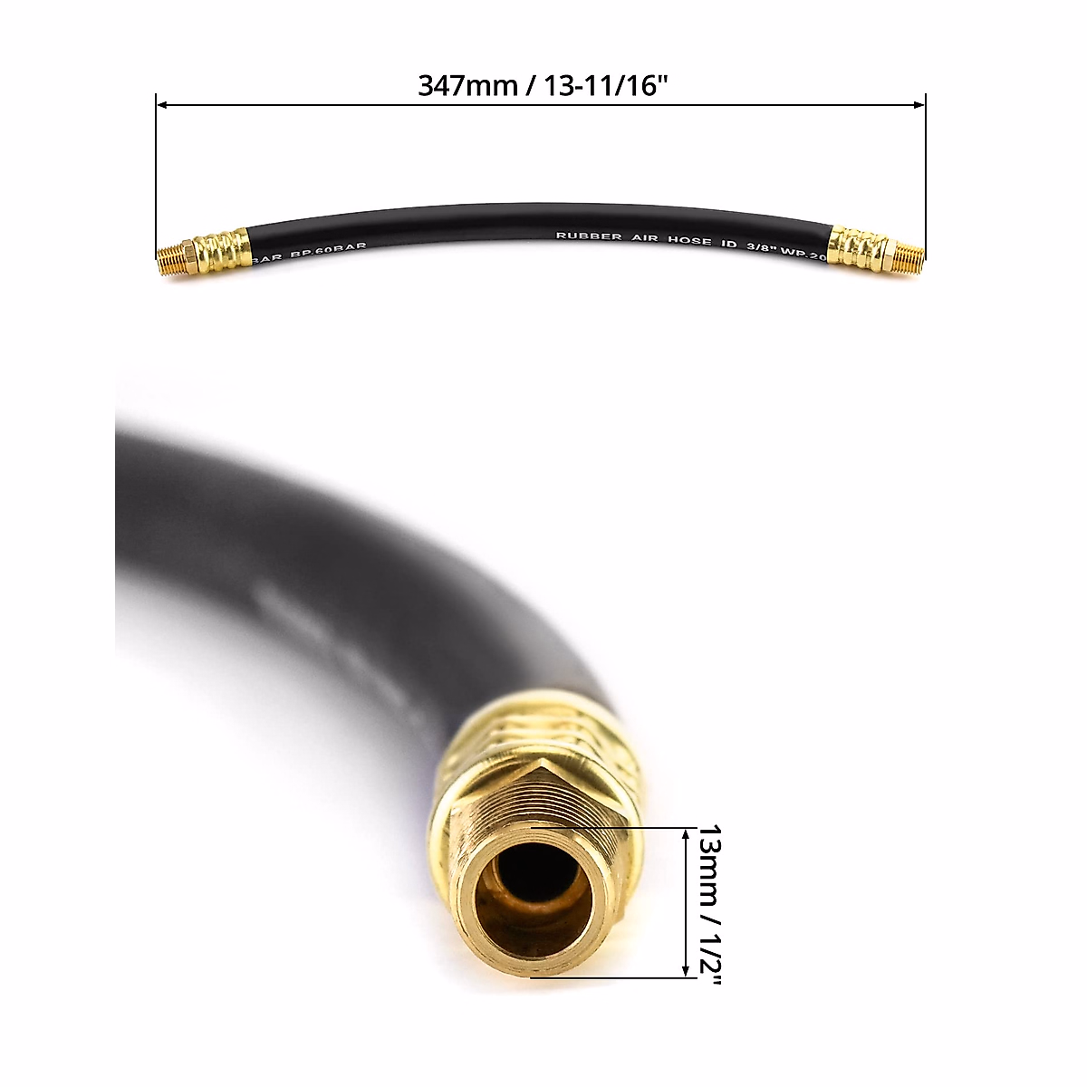 QWORK Air Compressor Hose, 3/8" X 15" Air Hose, 300 PSI Max Working Pressure, 1/4" Male NPT To 1/4" Male NPT Connections, 1 Pack