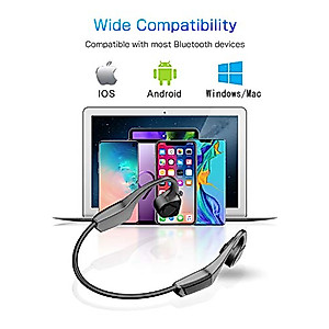 Bone Conduction Headphones, Bluetooth 5.0 with Mic, Open-Ear Wireless Bone Conduction, Lightweight Sweatproof Music Answer Phone Call Sports Headset for Running Hiking Driving Bicycling (Gray)