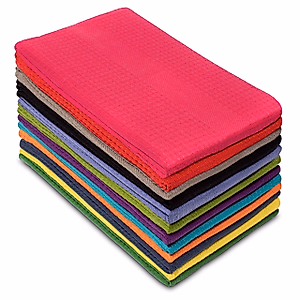Cotton Craft 12 Pack Multicolor Kitchen Towels 16x28 Inches- Pure Cotton, Absorbent Waffle Weave
