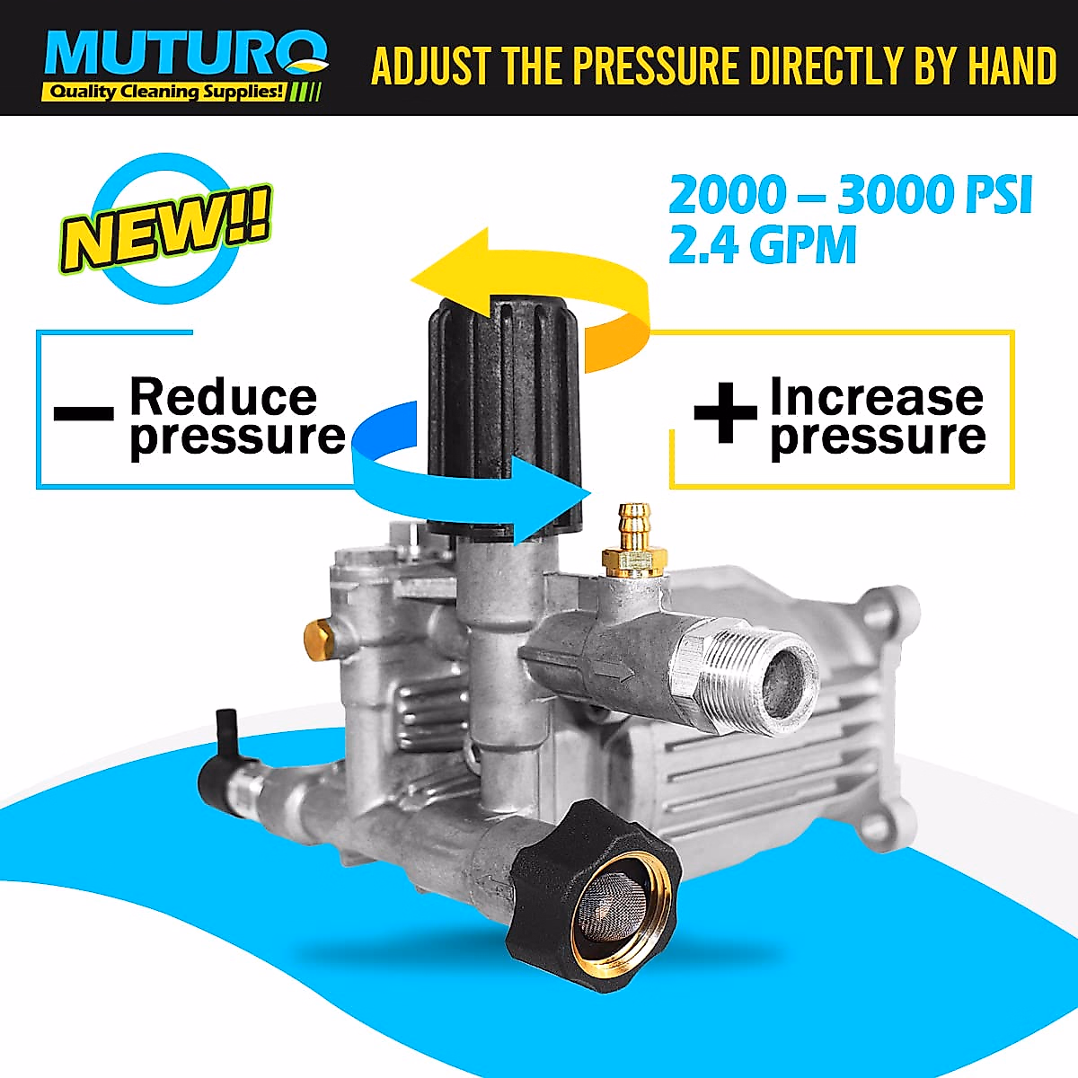 MUTURQ 3/4" Shaft Horizontal Pressure Washer Pump, Easy Adjust 2500-3000 PSI, 2.5 GPM, OEM Replacement Pump for Simpson, Honda GC 160, Homelite, and Most Power Washer