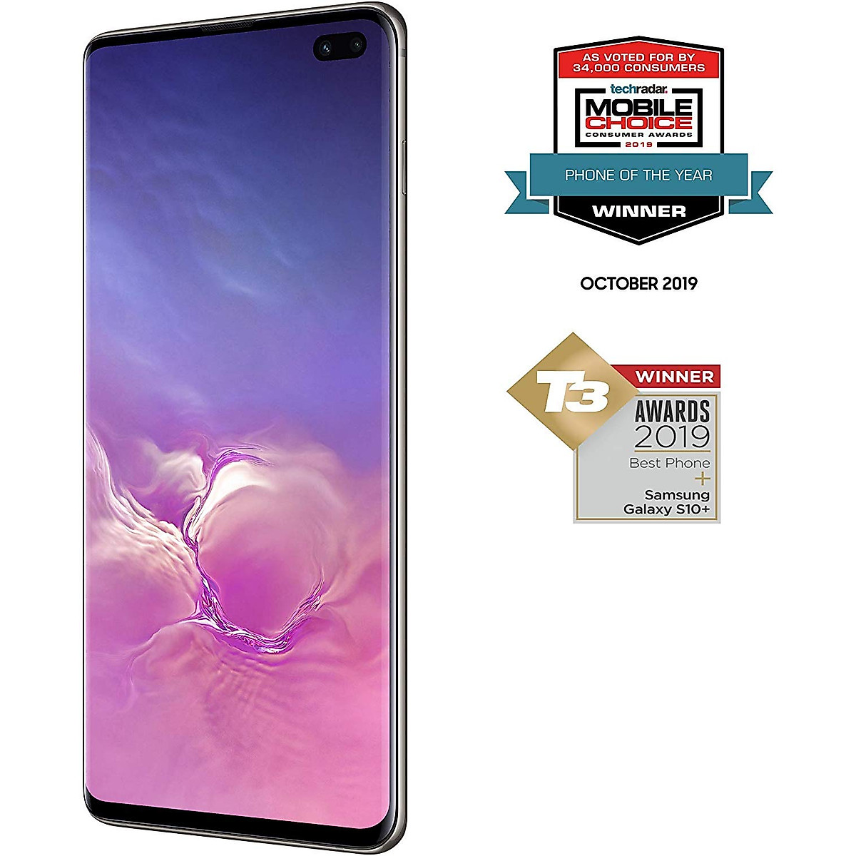Samsung Galaxy S10+ Plus 128GB / 8GB RAM SM-G975F Hybrid/Dual-SIM (GSM Only, No CDMA) Factory Unlocked 4G/LTE Smartphone - International Version (Prism Black, 128GB)