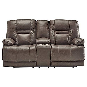 Signature Design by Ashley Wurstrow Leather Adjustable Dual Sided Power Reclining Loveseat with Console & USB Charging, Brown