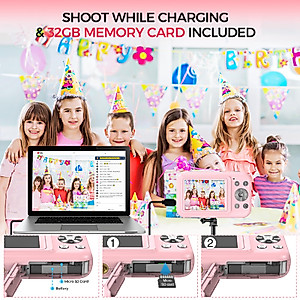 Digital Camera, FHD 1080P 44MP Kids Camera for Photography with 32GB Card, 16X Zoom Point and Shoot Digital Camera with Fill Light, Anti-Shake Compact Small Camera for Teens Boys Girls (Pink)