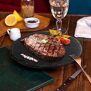 FUNSUEI 8 Pack 7.8 Inches Black Slate Cheese Board, Natural Slate Cheese Plates, Round Slate Serving Tray for Meat, Fruit, Biscuit, Kitchen Dining, Parties